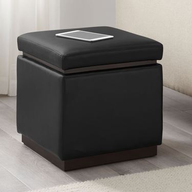 Neo Black Faux Leather Round Storage Ottoman