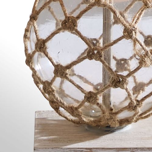 Glass Float Coastal Table Lamp With Knotted Jute Rope Netting 8020