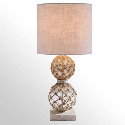 Glass Float Coastal Table Lamp With Knotted Jute Rope Netting 4082