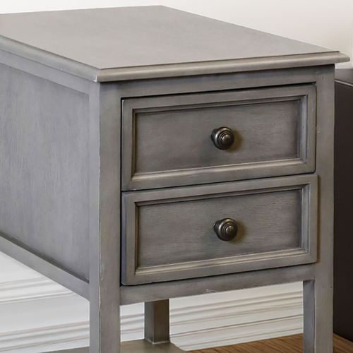 Aryana Acacia Wood Two Drawer Side Table with Open Storage Space
