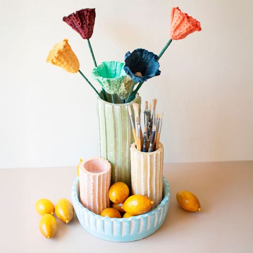 Clara 4 pc Handcrafted Clay Decorative Vase and Centerpiece Bowl Set