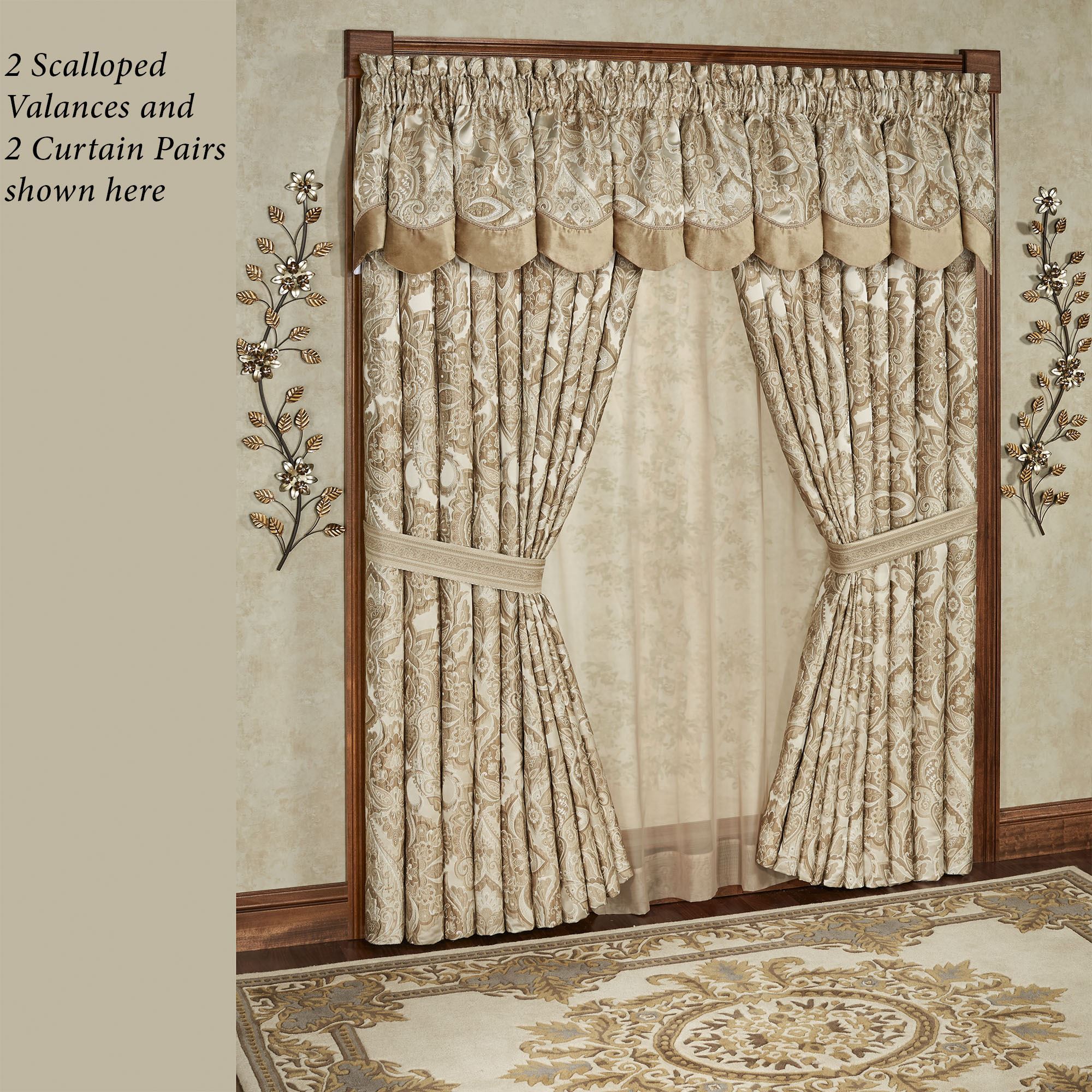 Albany Jacobean Damask Medallion Scalloped Valance Window Treatment