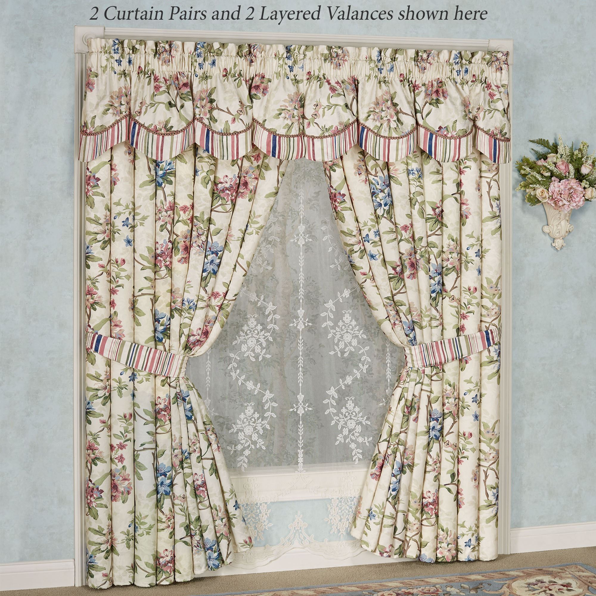 Chatsworth Light Cream Floral Layered Valance Window Treatment