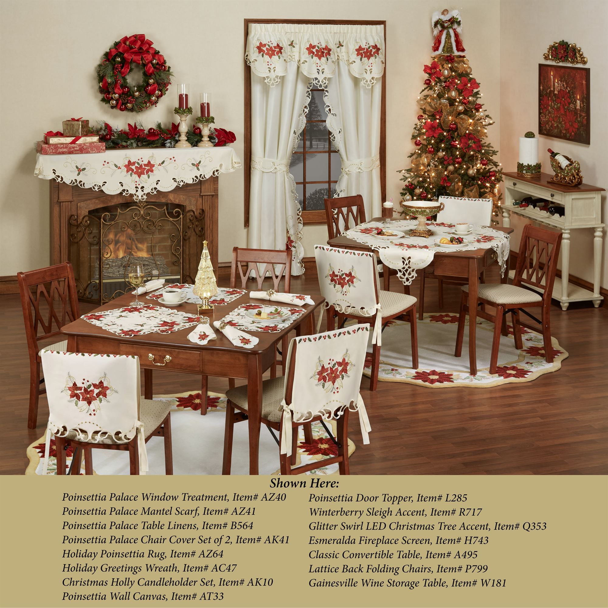 Poinsettia Palace Embroidered Holiday Table Linens