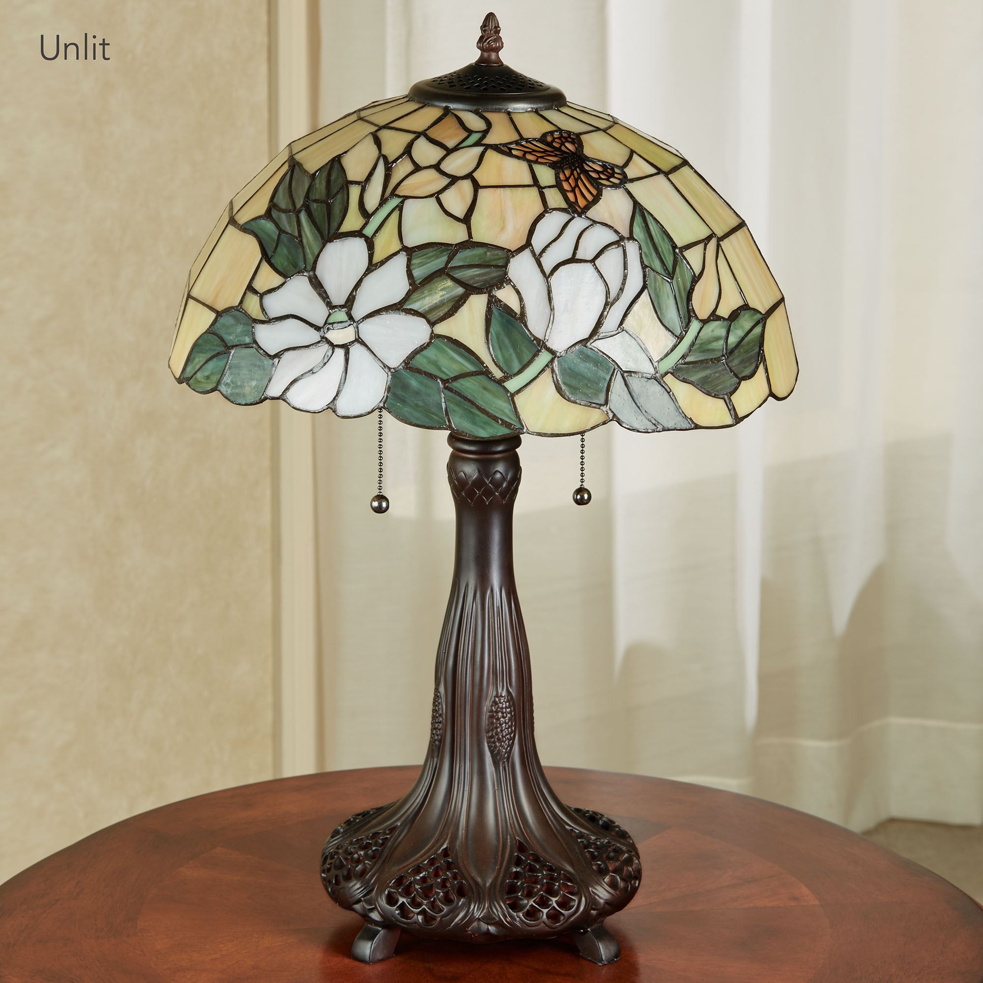 Magnolia Butterfly Floral Stained Glass Table Lamp