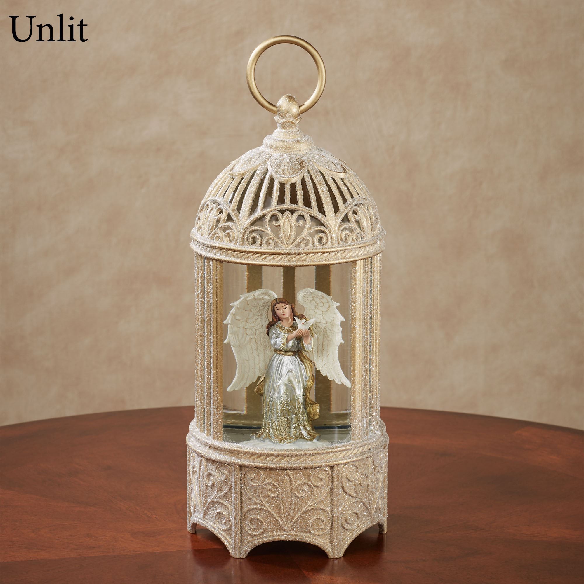 Glitter Swirl LED Lighted Angel Wings of Peace Birdcage Lantern by Roman