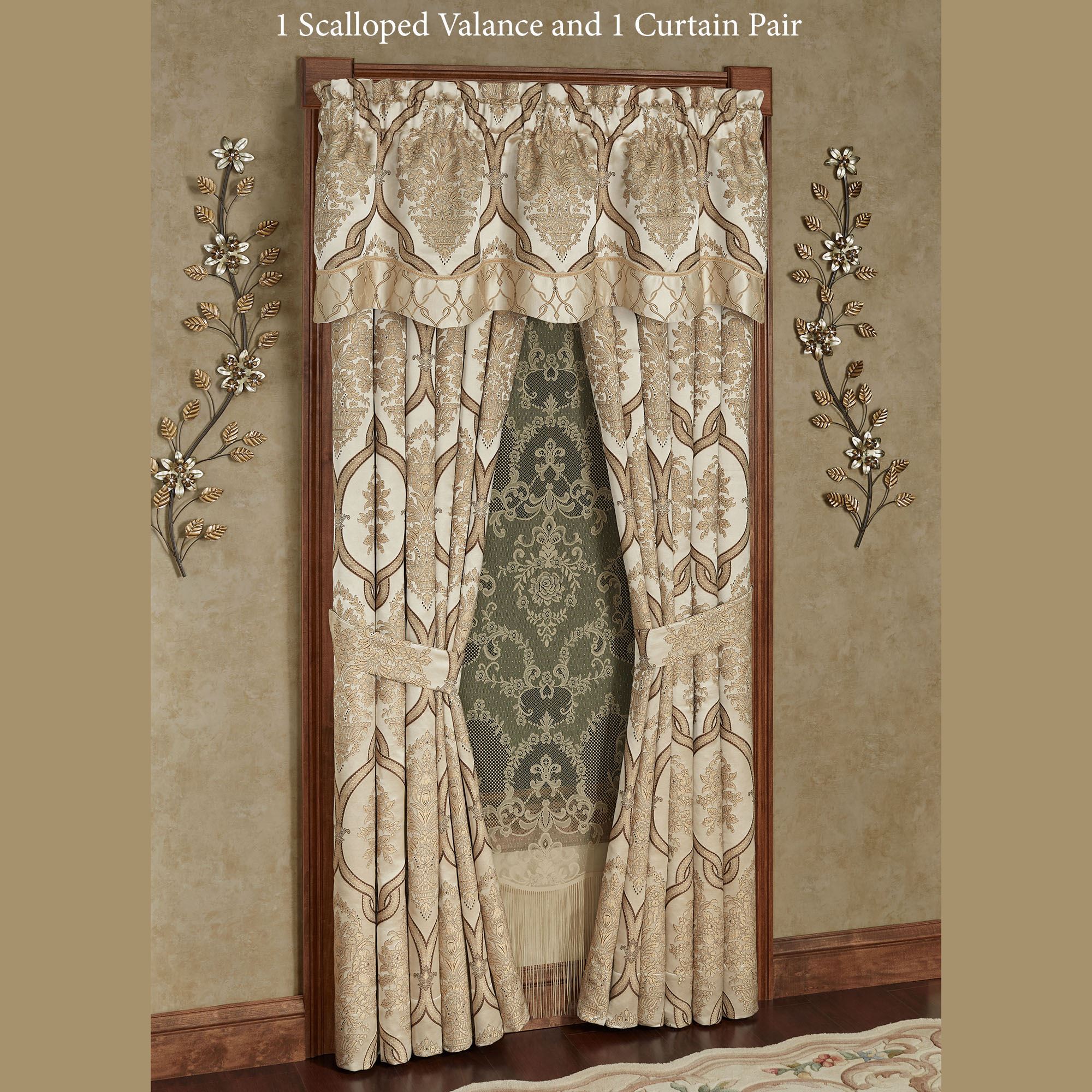 Barrington Damask Medallion Champagne Scalloped Valance Window Treatment
