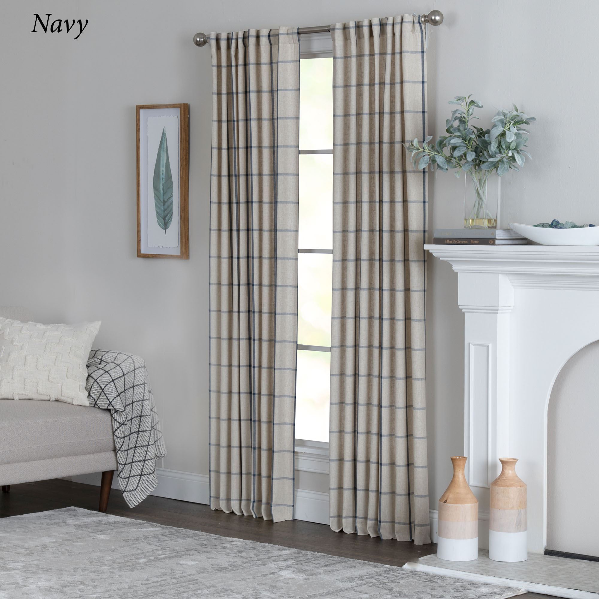 Celina Fade Resistant Windowpane Plaid Curtain Panel