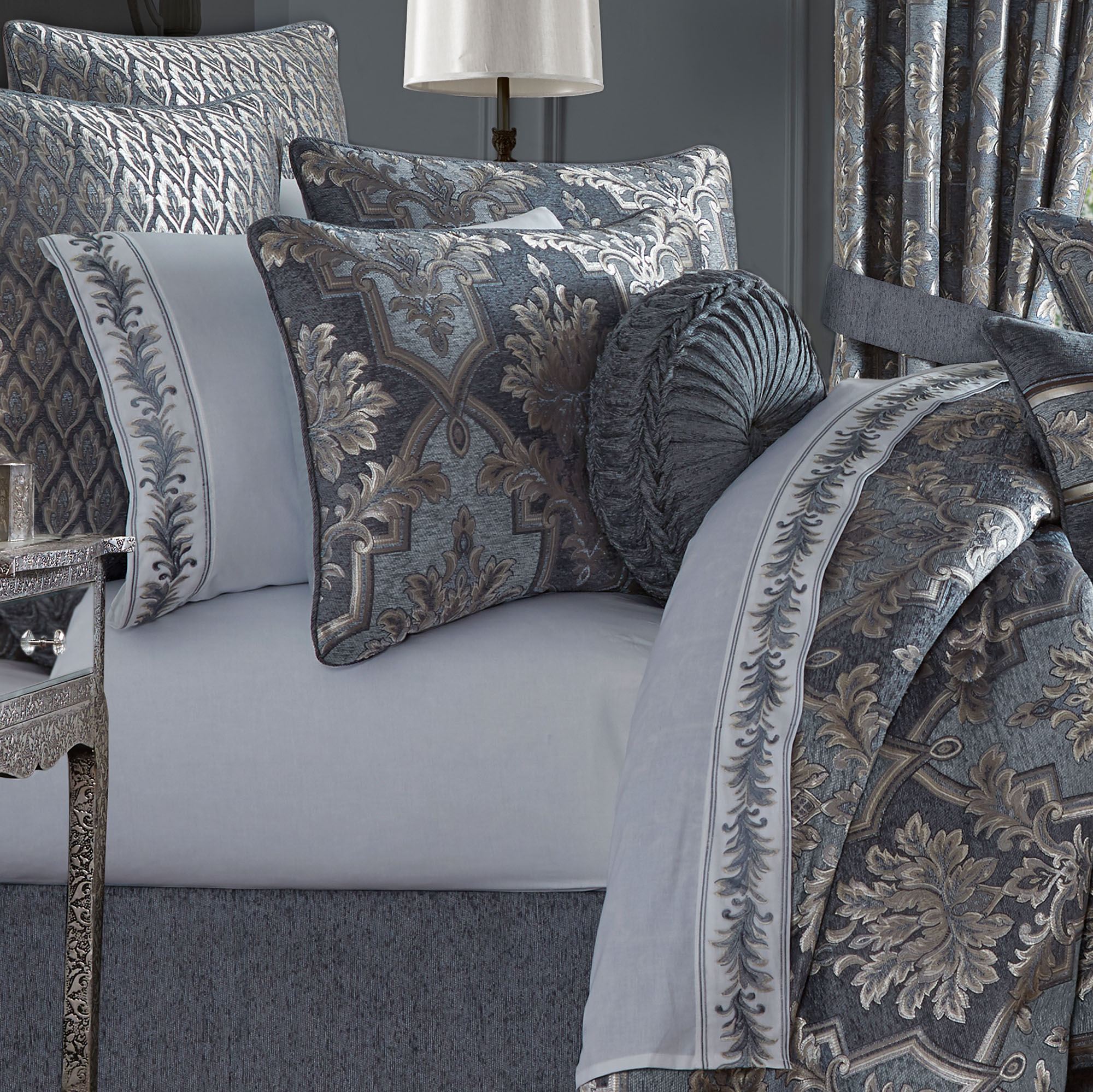 Woodhaven Steel Blue Damask Comforter Bedding by J Queen New York