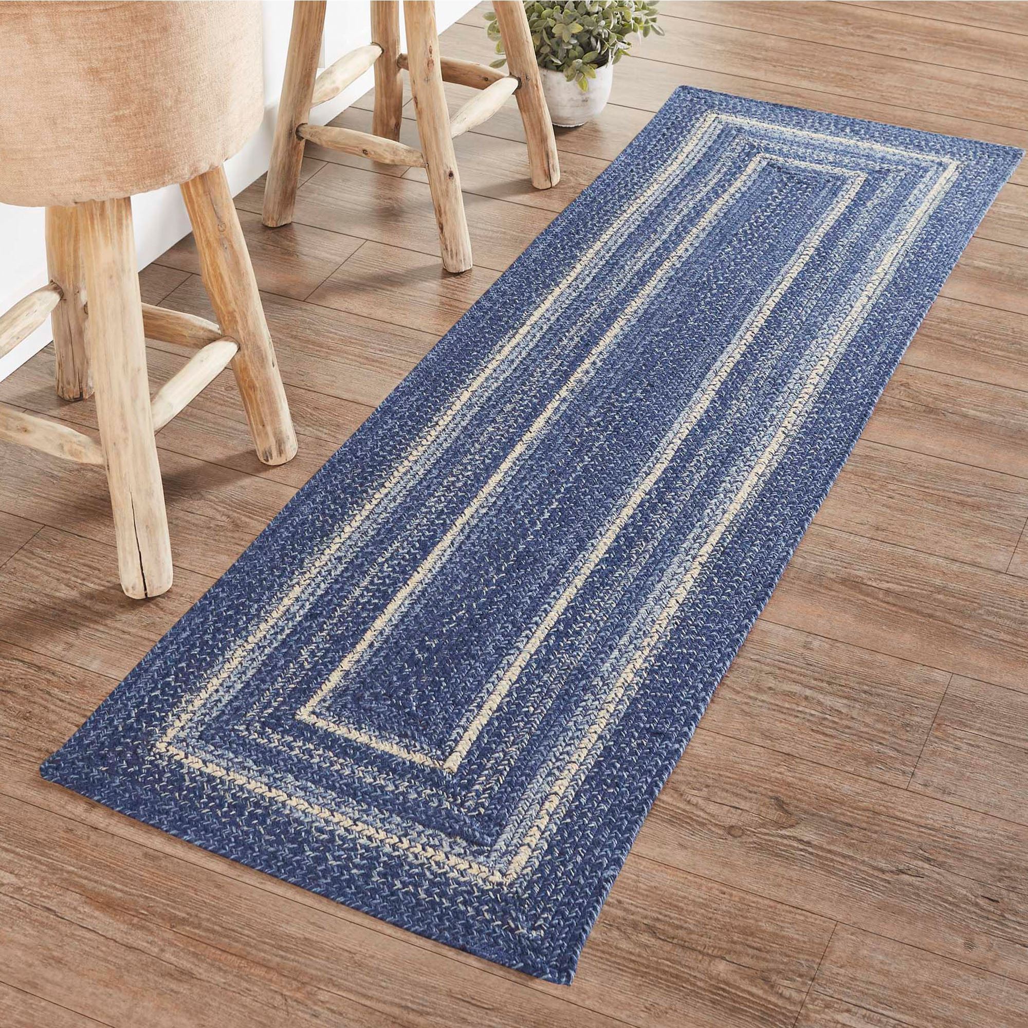 Great Falls Blue Braided Rug Runner With Included Rug Pad Great Falls Blue Braided Rug Runner With Included Rug Pad