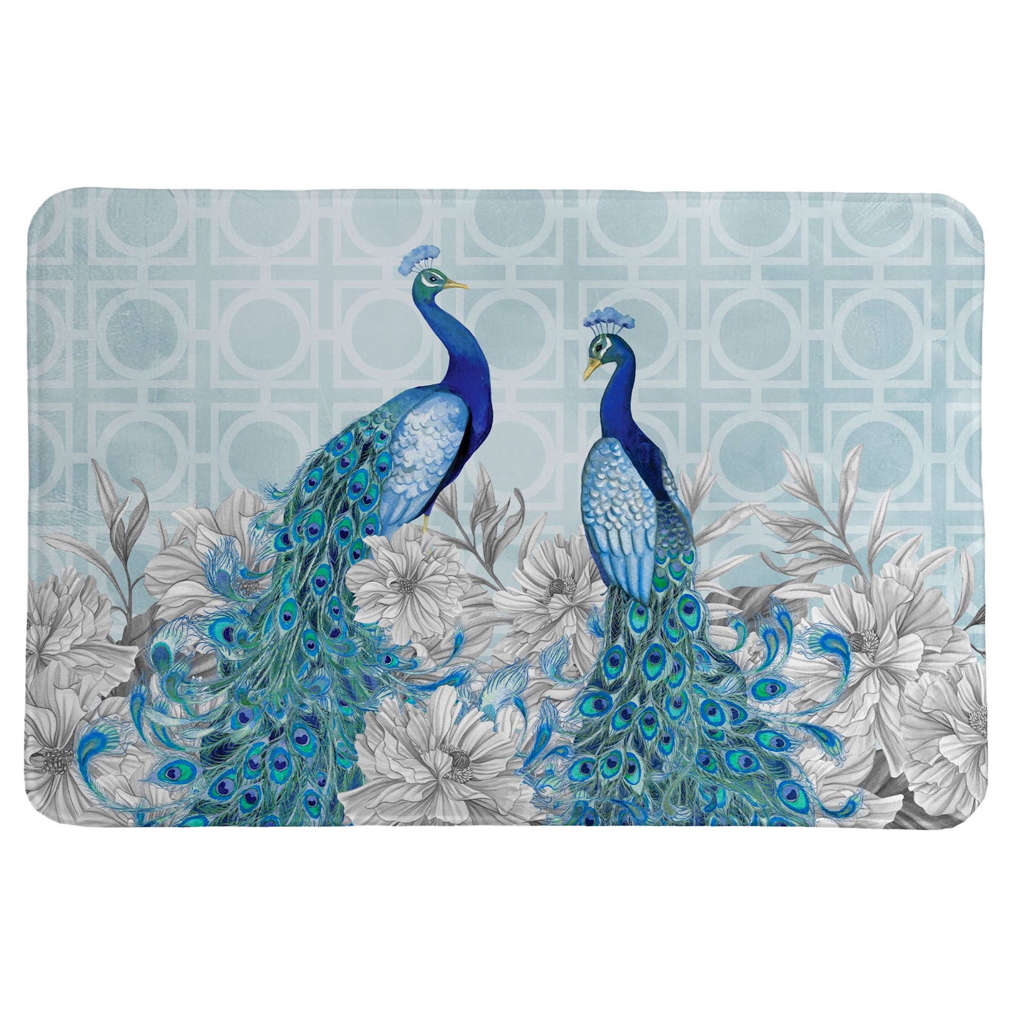 Blue Peacocks Memory Foam Cushioned Mat
