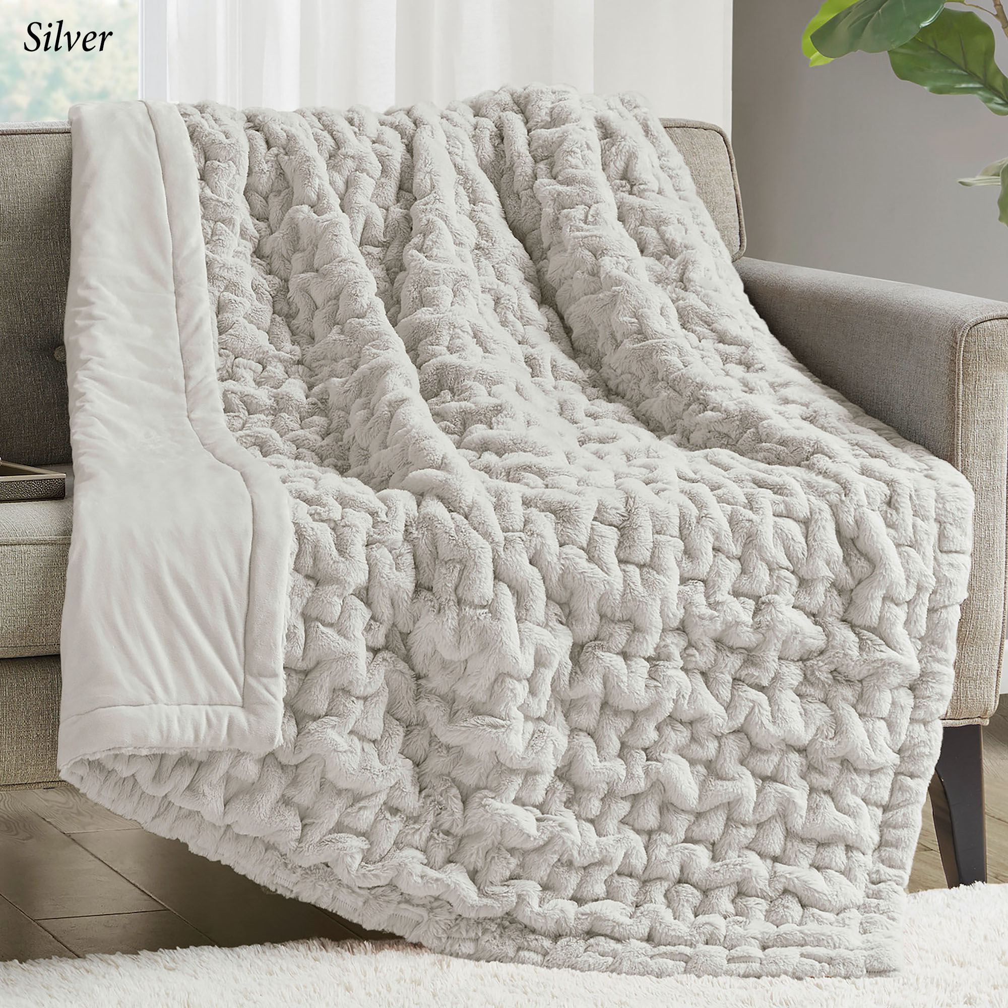 Ruched Faux Fur Throw Blanket from Madison Park