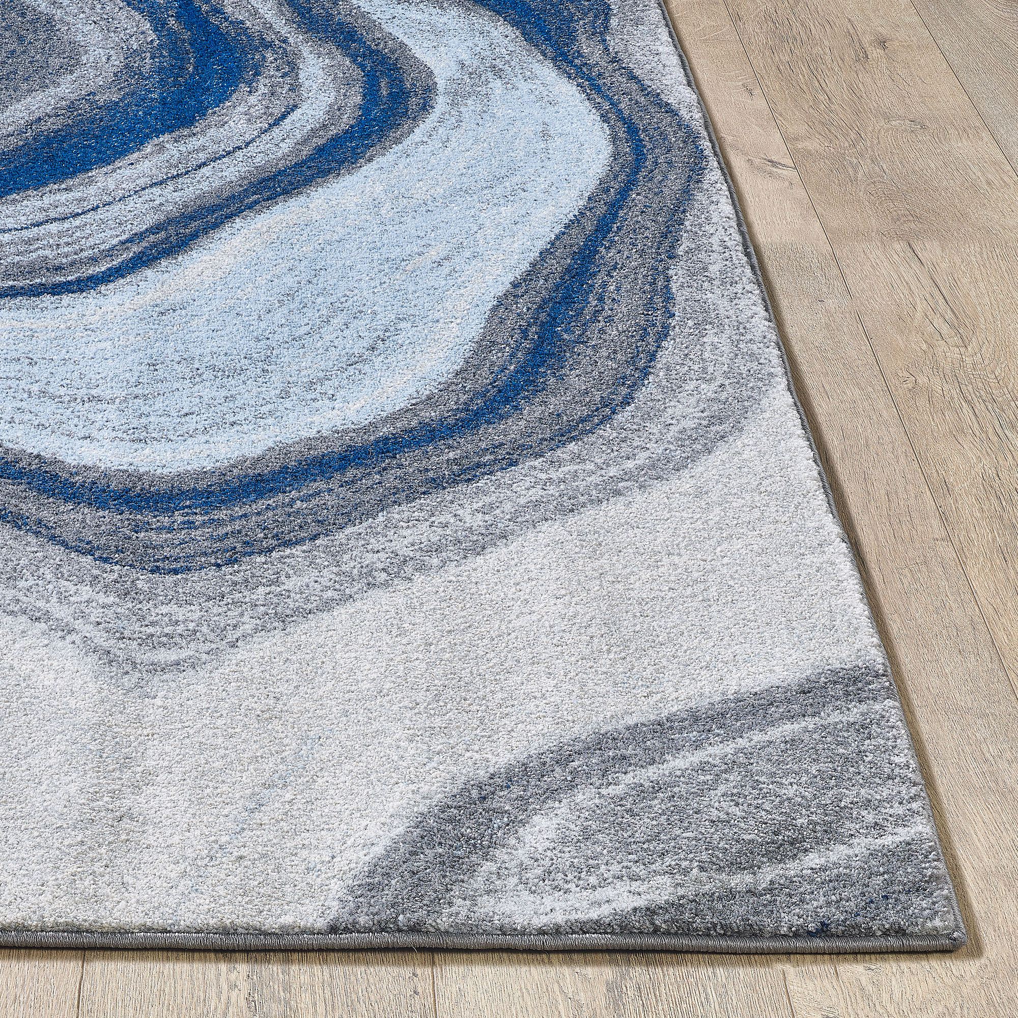 Marble Illusion Blue and Gray Abstract Area Rugs