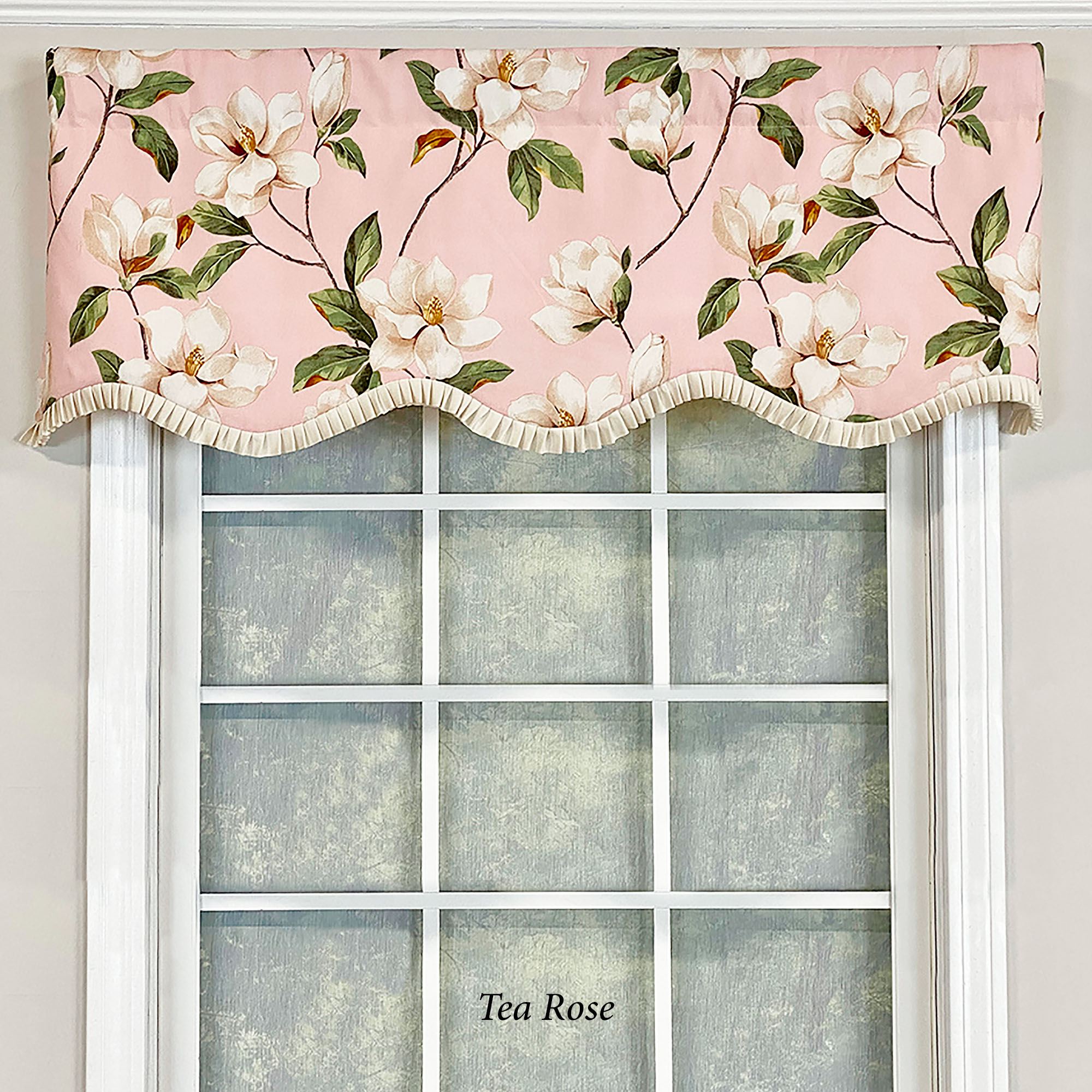 Sweetbay Magnolia Floral Scalloped Window Valance