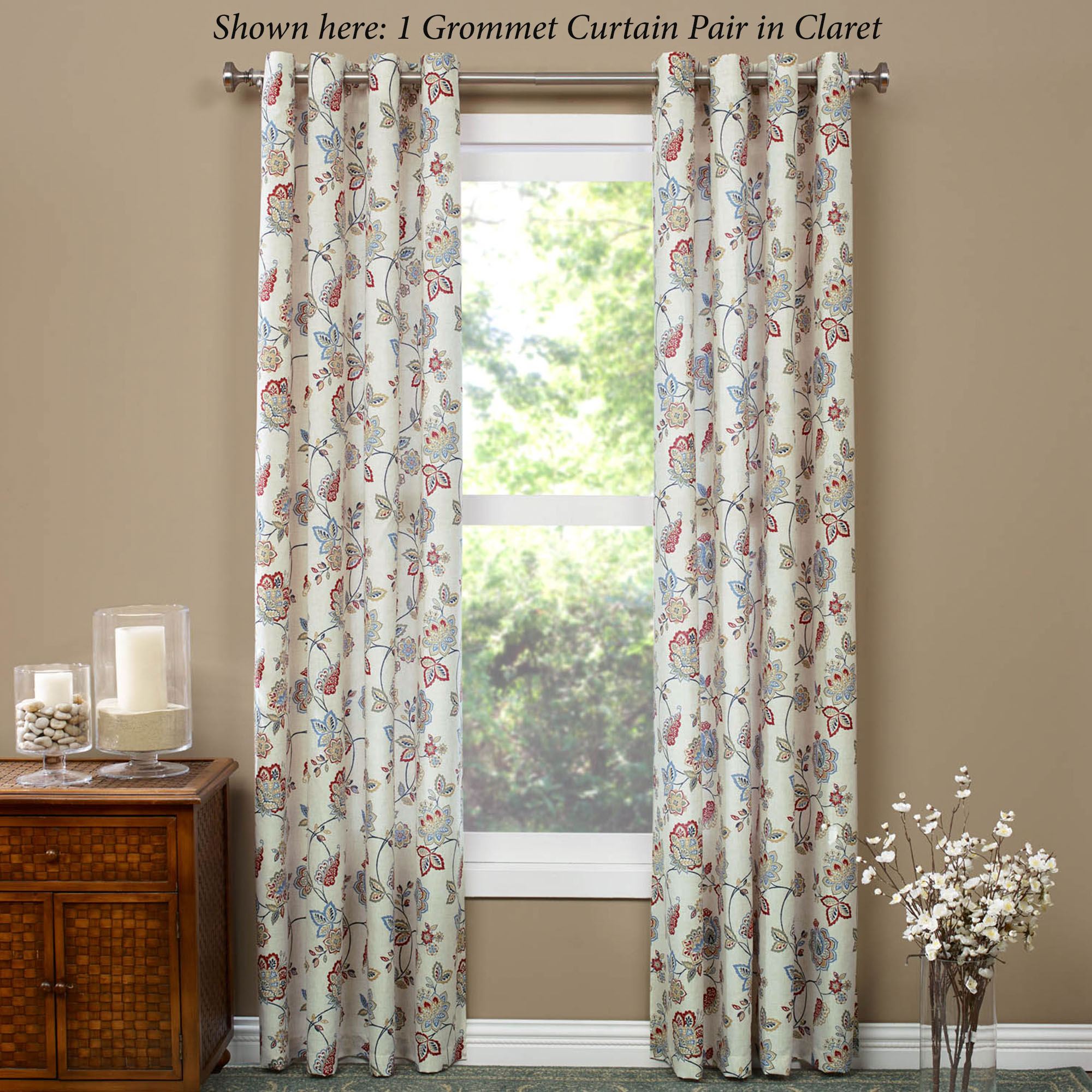 Roanne Jacobean Floral Grommet Curtain Window Treatment