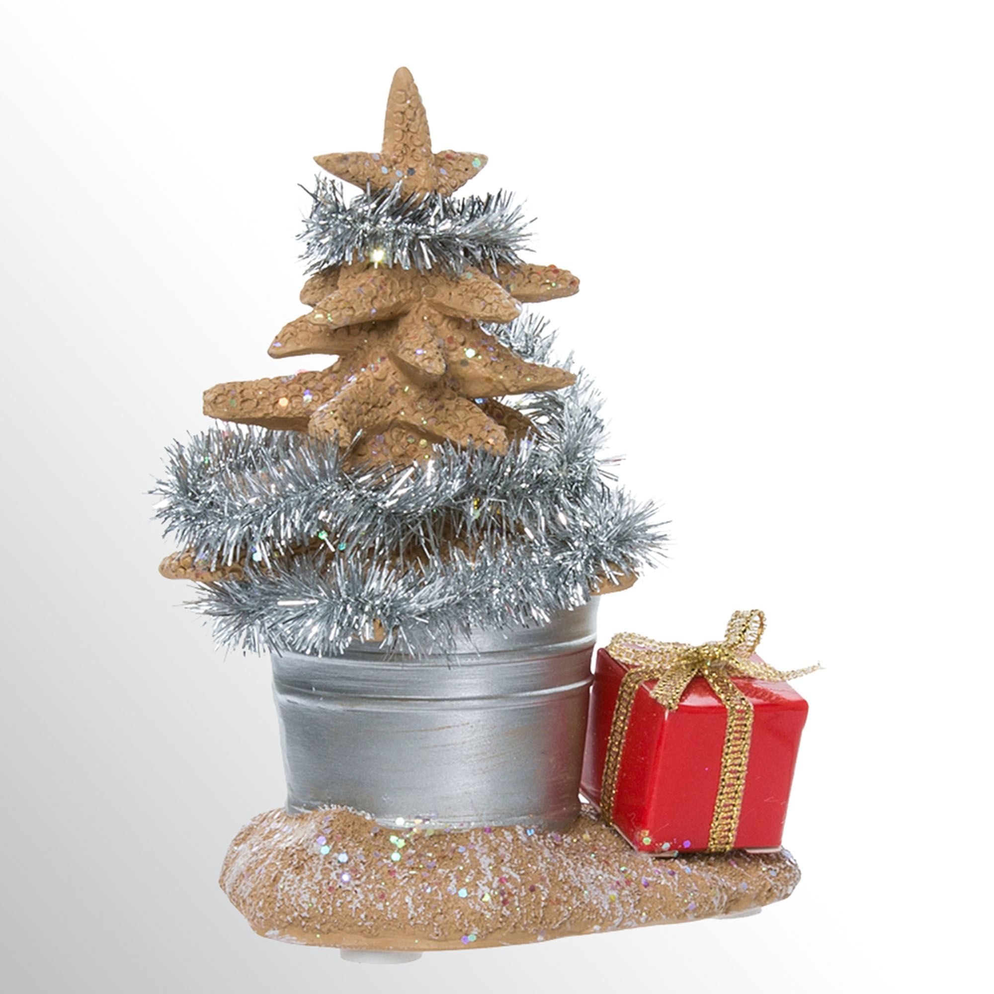 Kurt Adler Beach Coastal Fabriche Santa and Starfish Tree Figurine Set