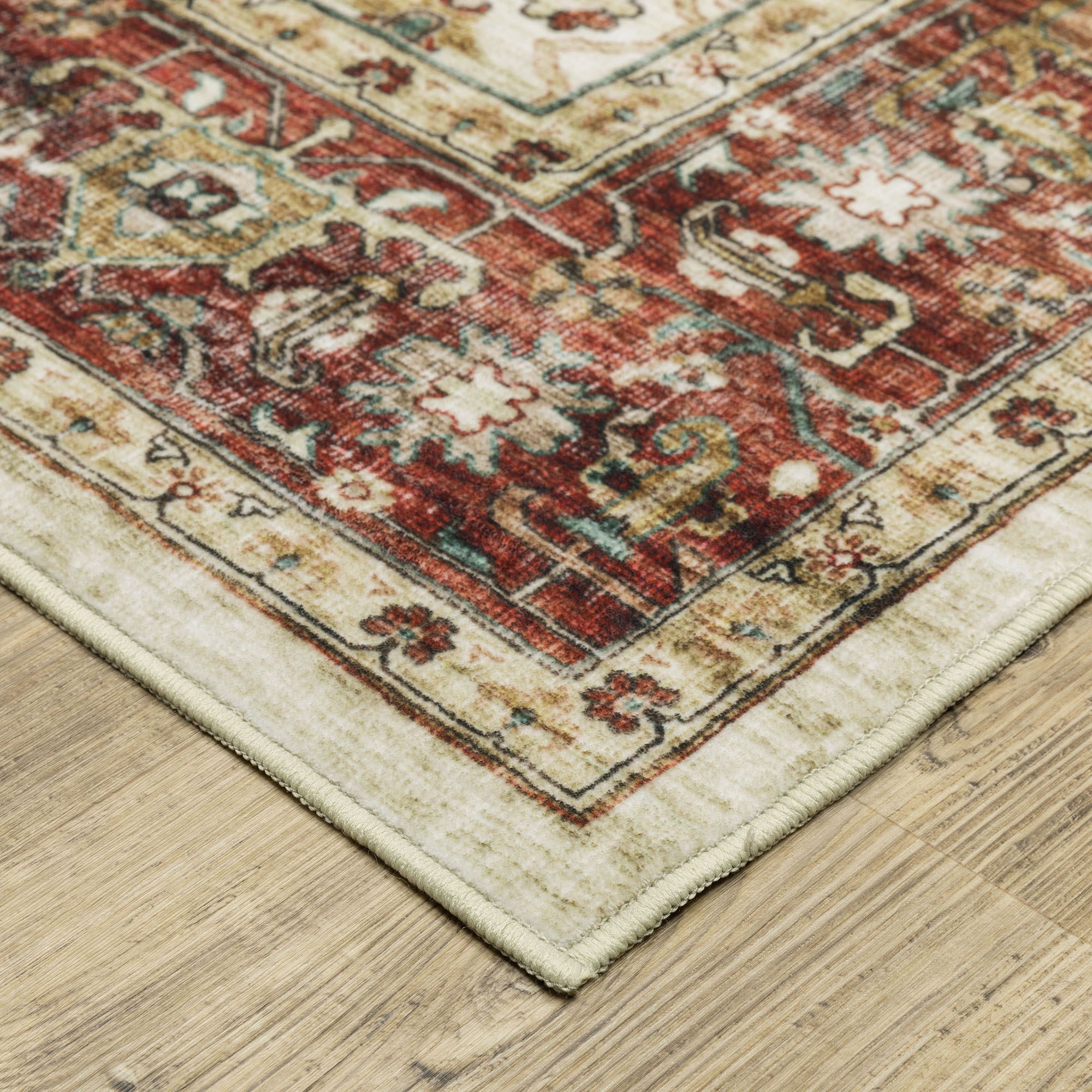Florence Machine Washable Ivory and Brick Persian Style Area Rugs