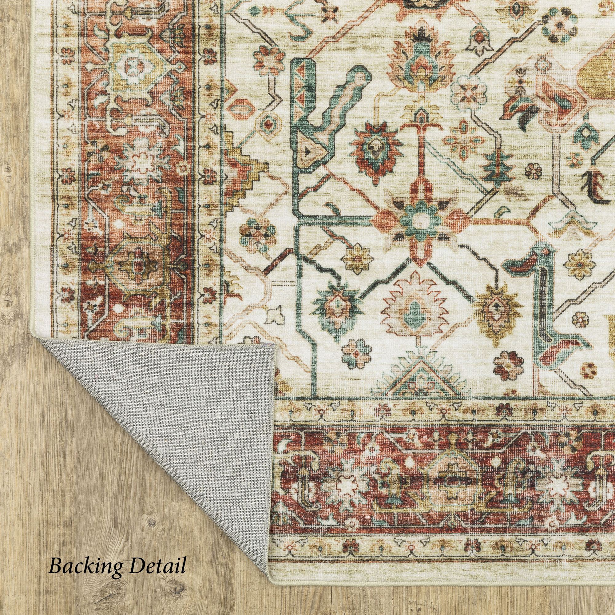 Florence Machine Washable Ivory and Brick Persian Style Area Rugs