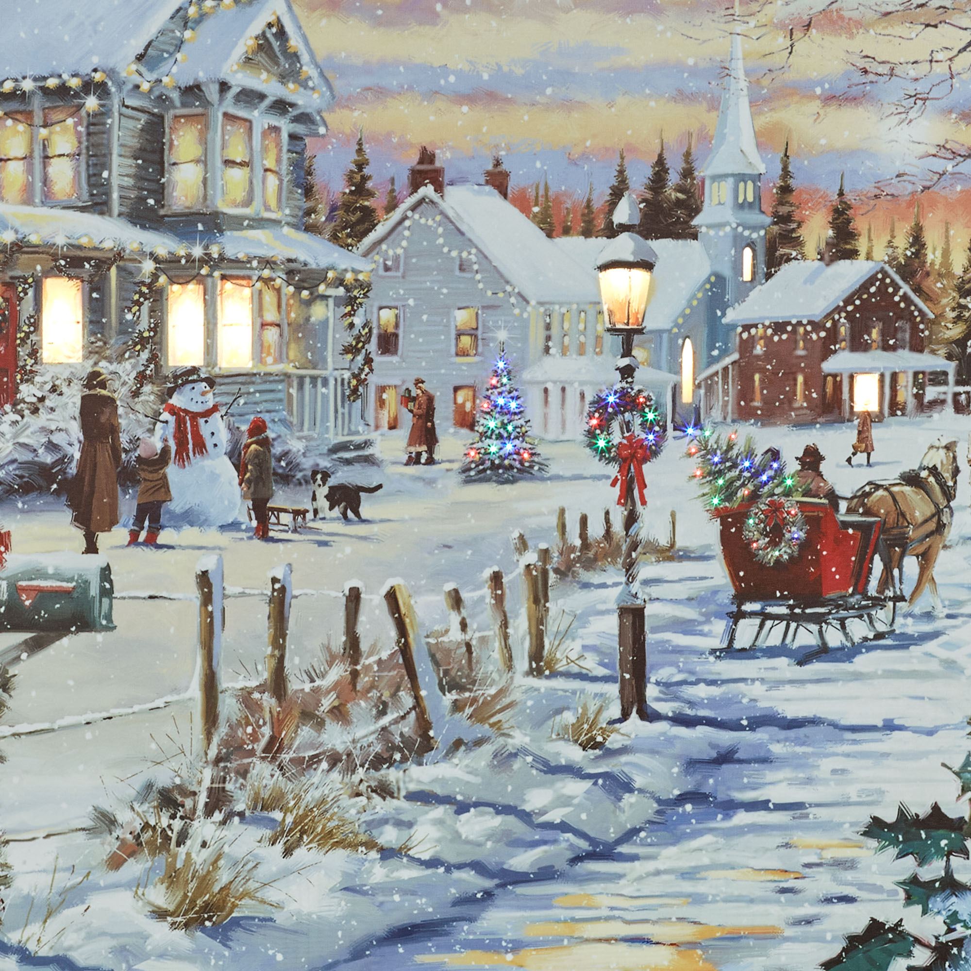 Bringing Home the Tree Lighted Victorian Christmas Canvas Wall Art