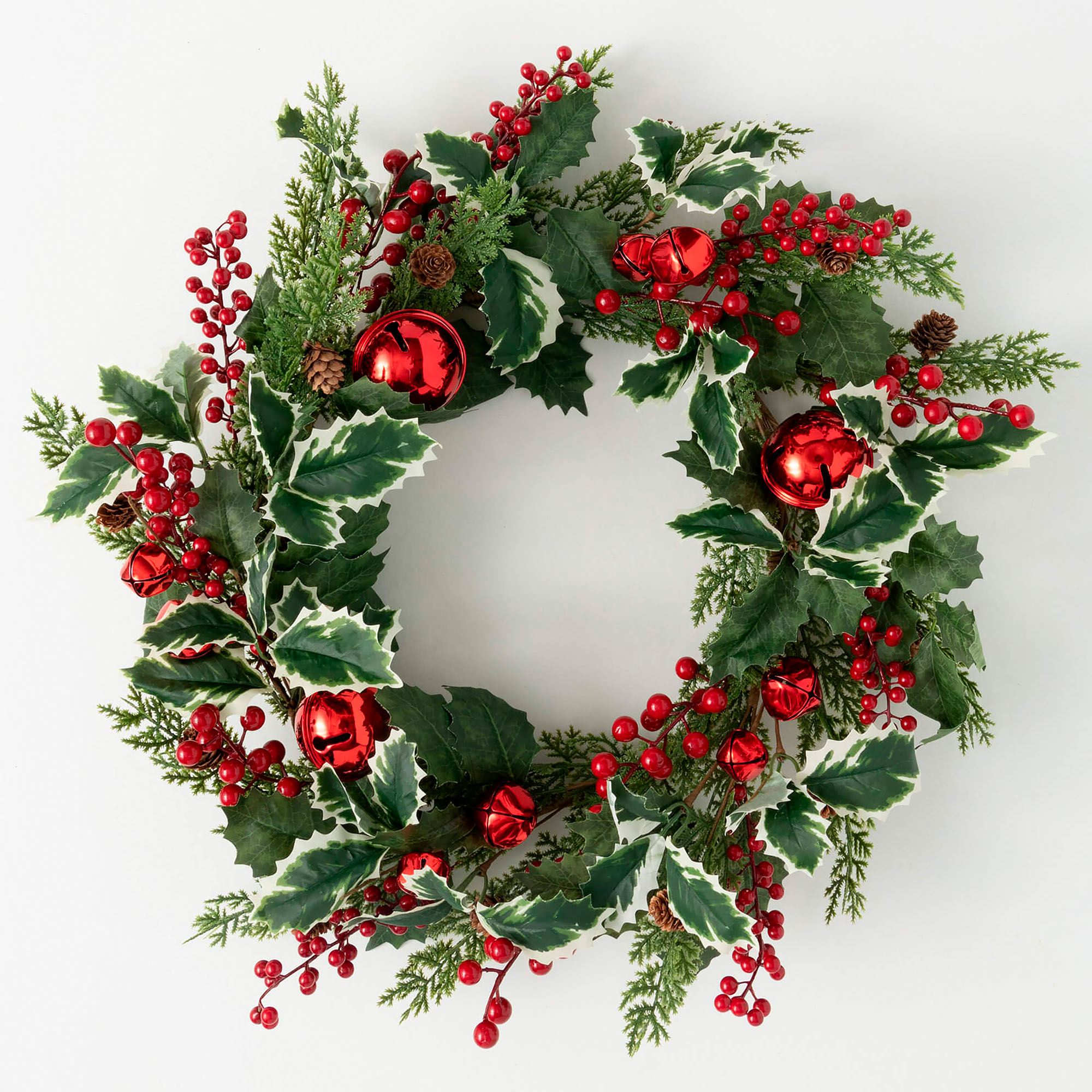 Bells and Holly Christmas Holiday Wreath