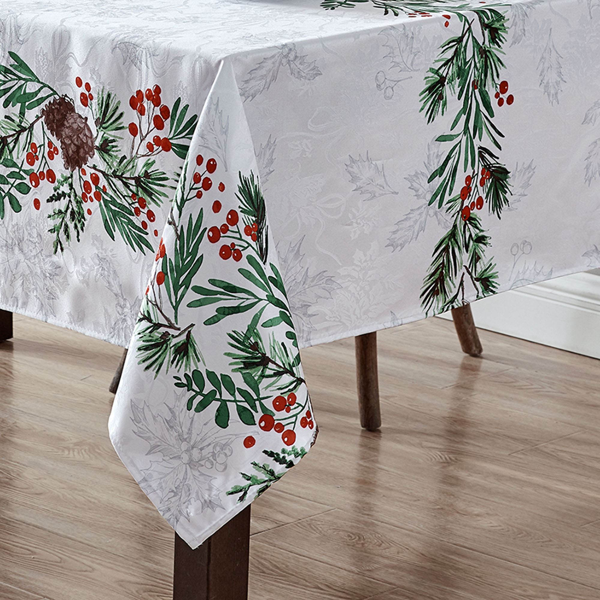 Evergreen Charm Rustic Holiday Rectangle Tablecloth and Table Linens