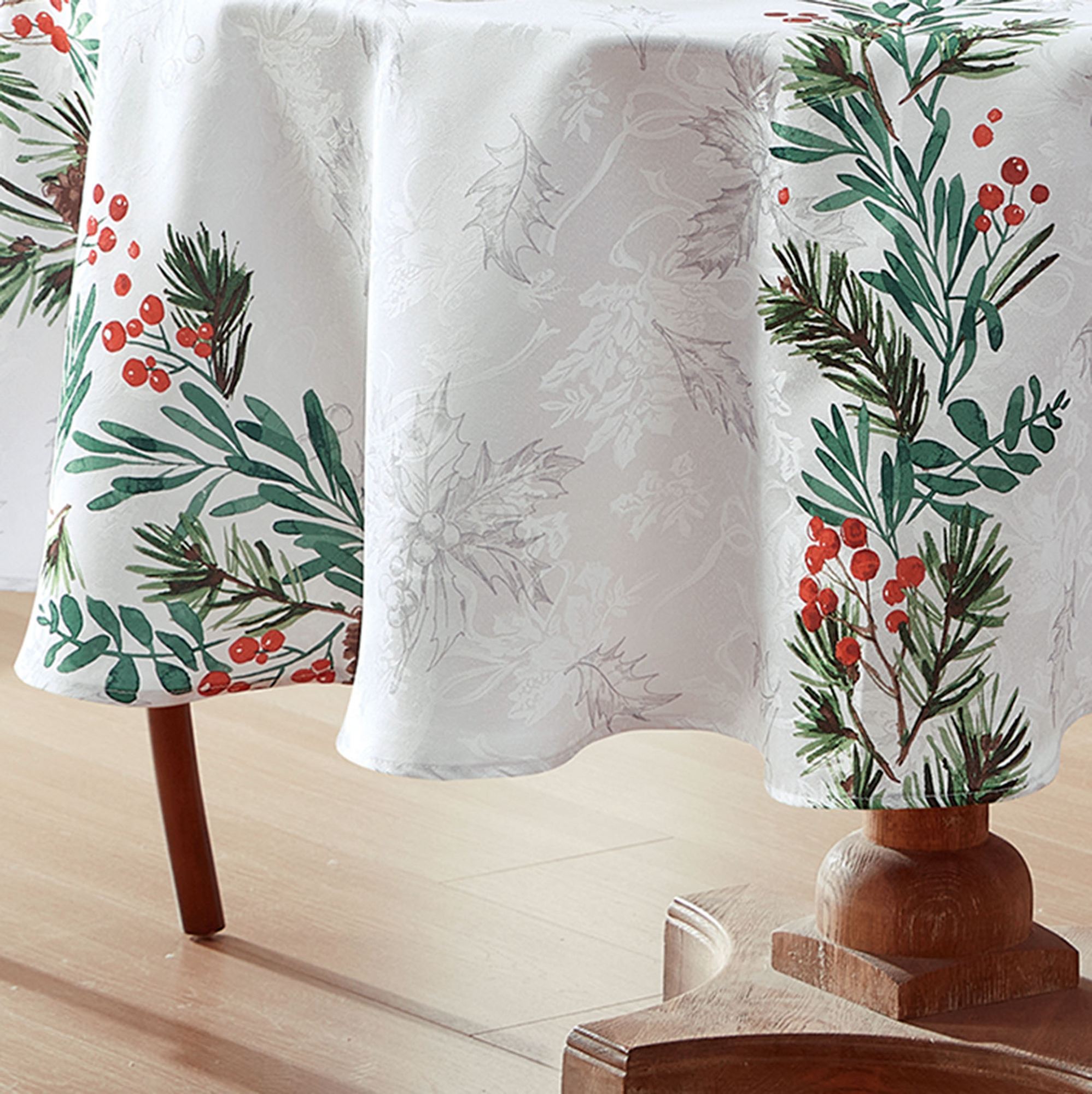Evergreen Charm Rustic Holiday Rectangle Tablecloth and Table Linens