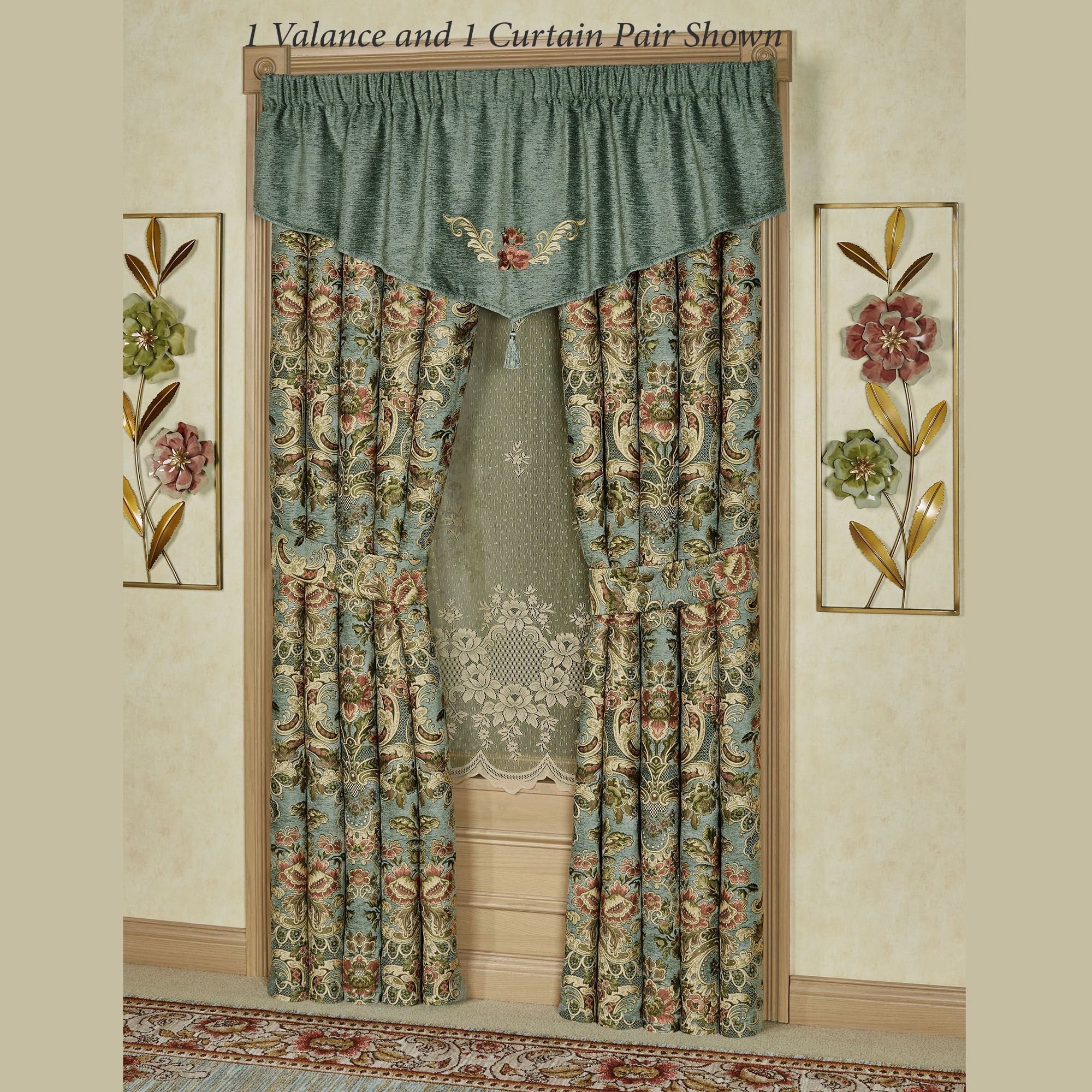 Calais Embroidered Valance Soft Teal Window Treatment
