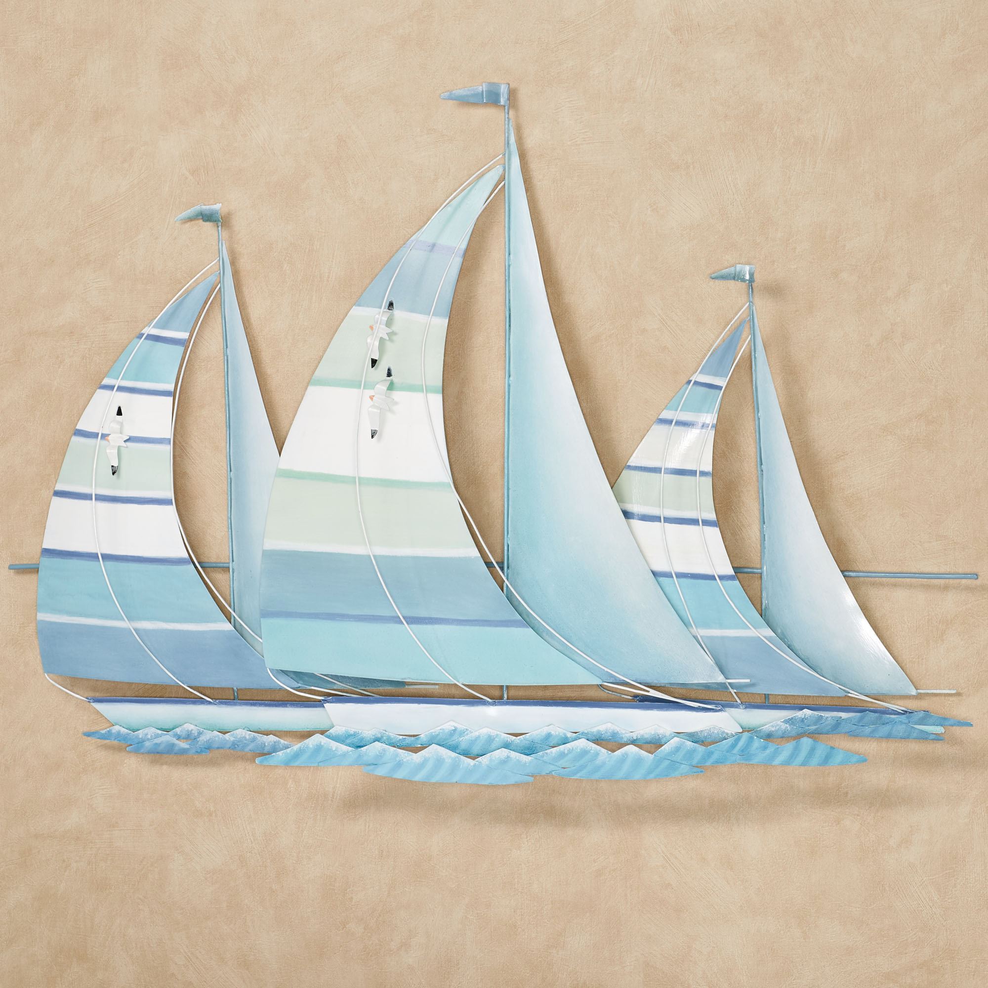 Regatta Finish Line Blue Green Metal Sailboat Wall Sculpture